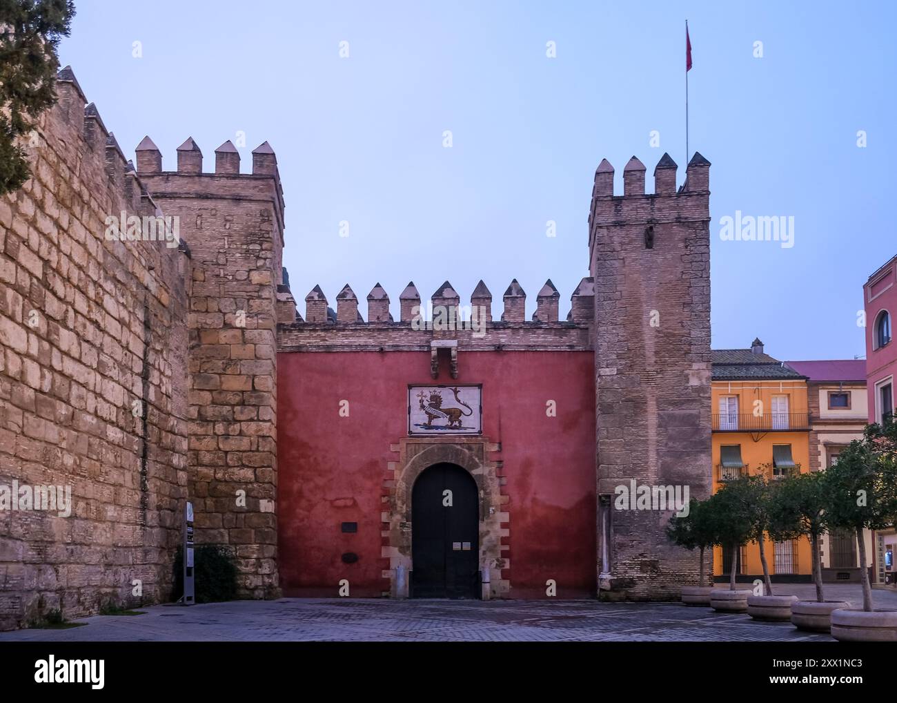Entrance to the Alcazar of Seville at the Puerta del Leon (Gate of the ...