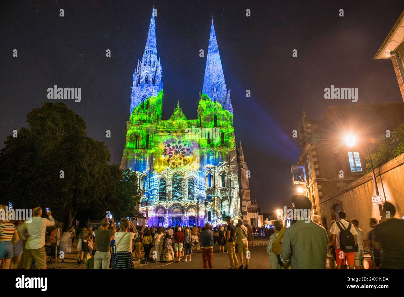 West facade of the Cathedral in Lights, artistic designs by ...