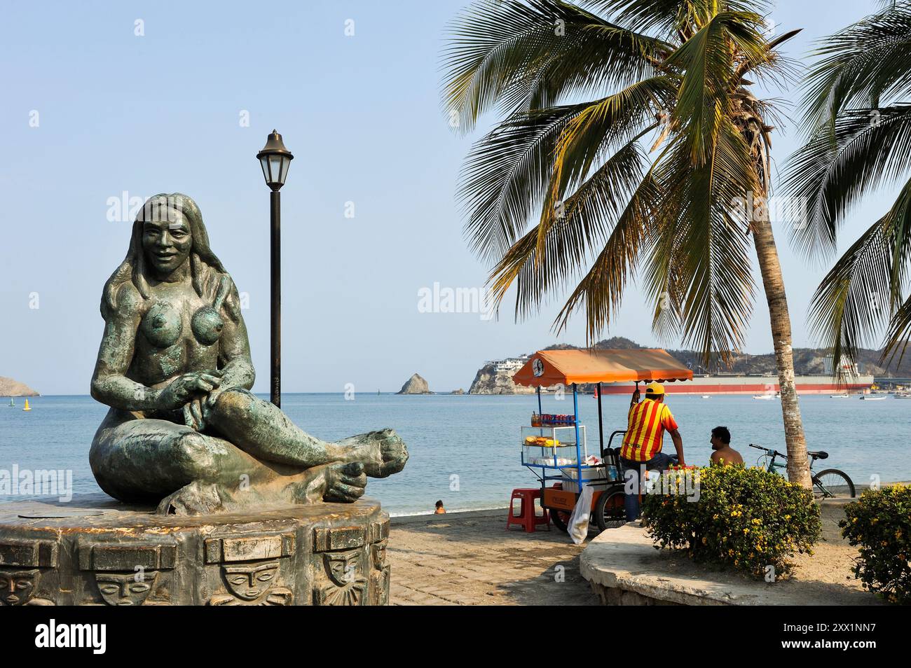 Monument depicting indigenous Tairona people on the seaside promenade ...