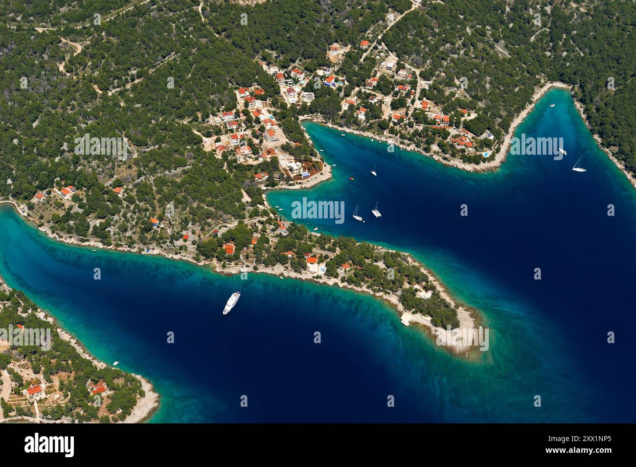 Aerial view of the area around Milna, Brac island, Croatia, Southeast ...