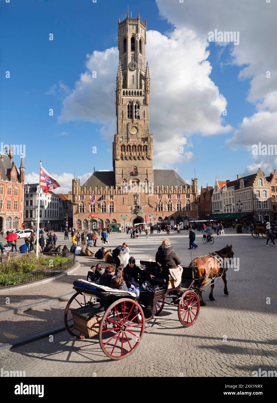 Belfry bell tower and horse carriage, Bruges, UNESCO World Heritage ...