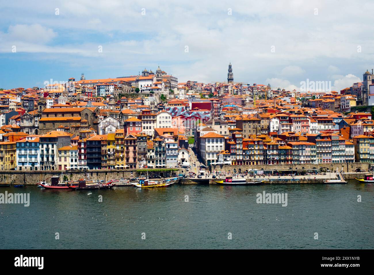 View across the Duoro River towards Porto's historic centre and ...