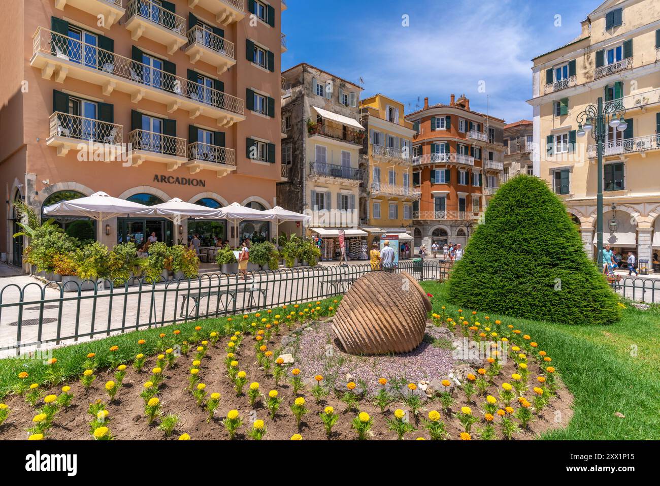 View of restaurants and bars in Pot throwing (Botides), Corfu Town ...