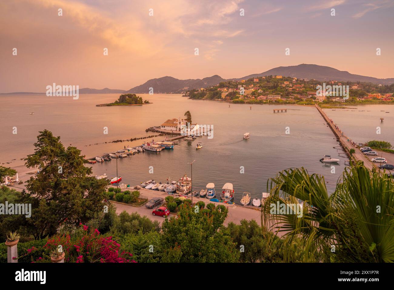 View of Holy Monastery of Panagia Vlacherna, Corfu, Ionian Sea, Greek ...