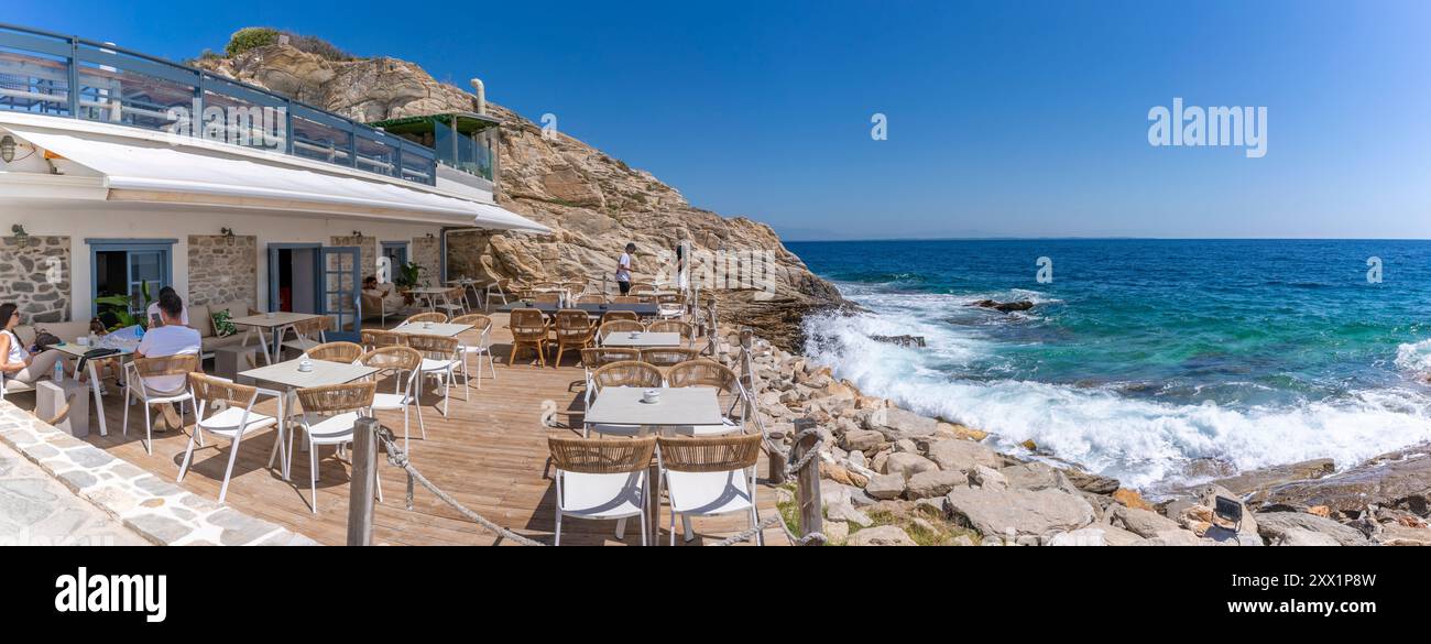 View of beach bar and sea in Thassos Town, Thassos, Aegean Sea, Greek ...