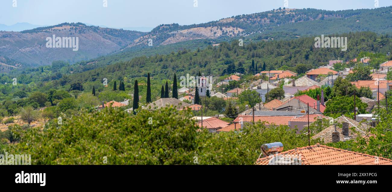 View of Theologos village from elevated position, Theologos, Thassos ...