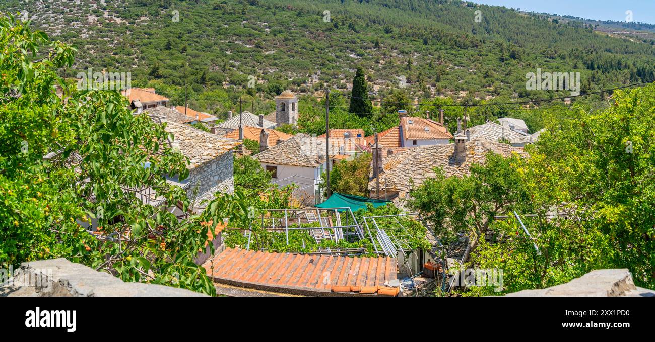View of Theologos village from elevated position, Theologos, Thassos ...