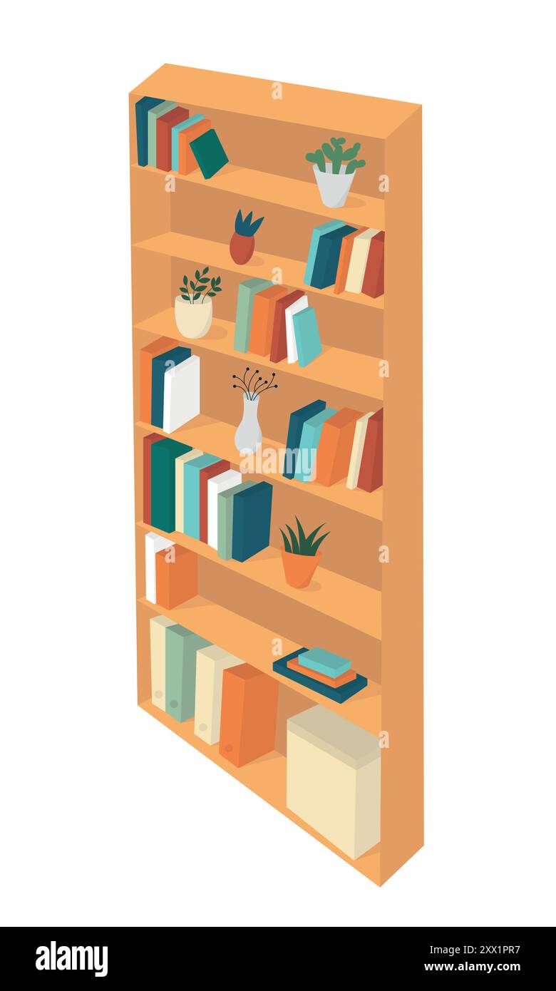 Modern bookshelf with plants Stock Vector Images - Alamy