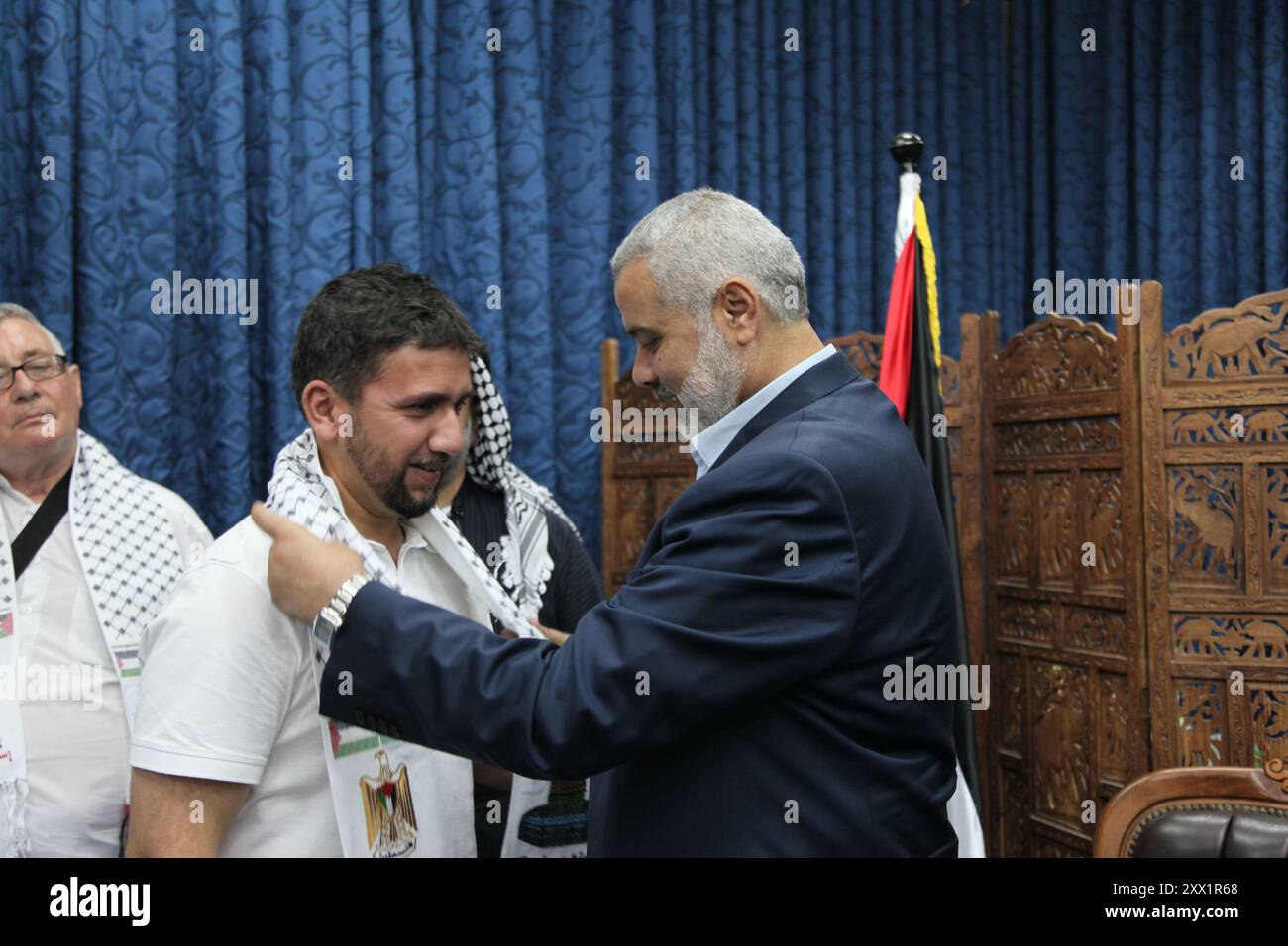 Ismail Haniyeh Hamas leader and Palestinian prime minister welcoming ...