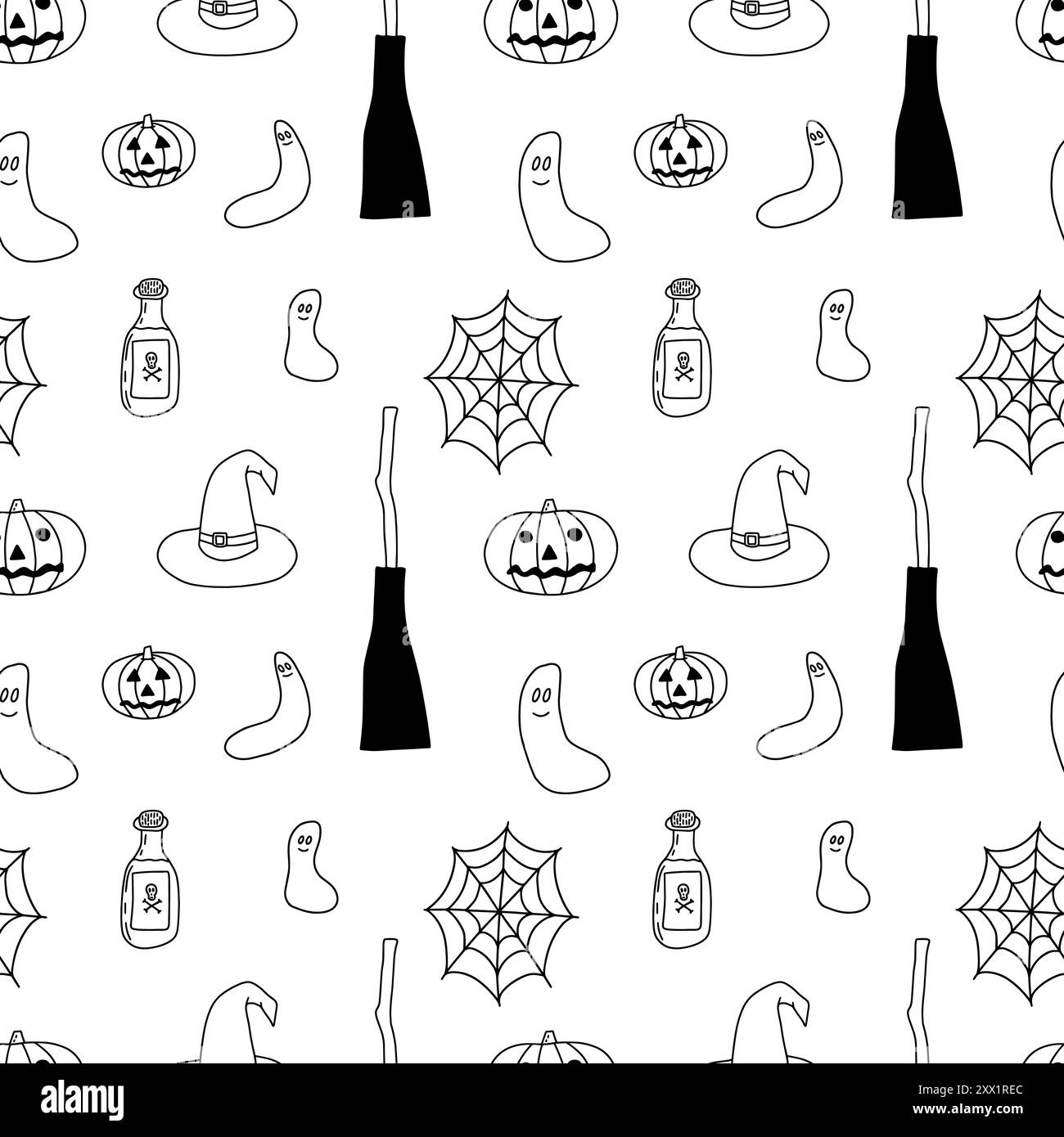 Seamless halloween scary pumpkins Black and White Stock Photos & Images ...