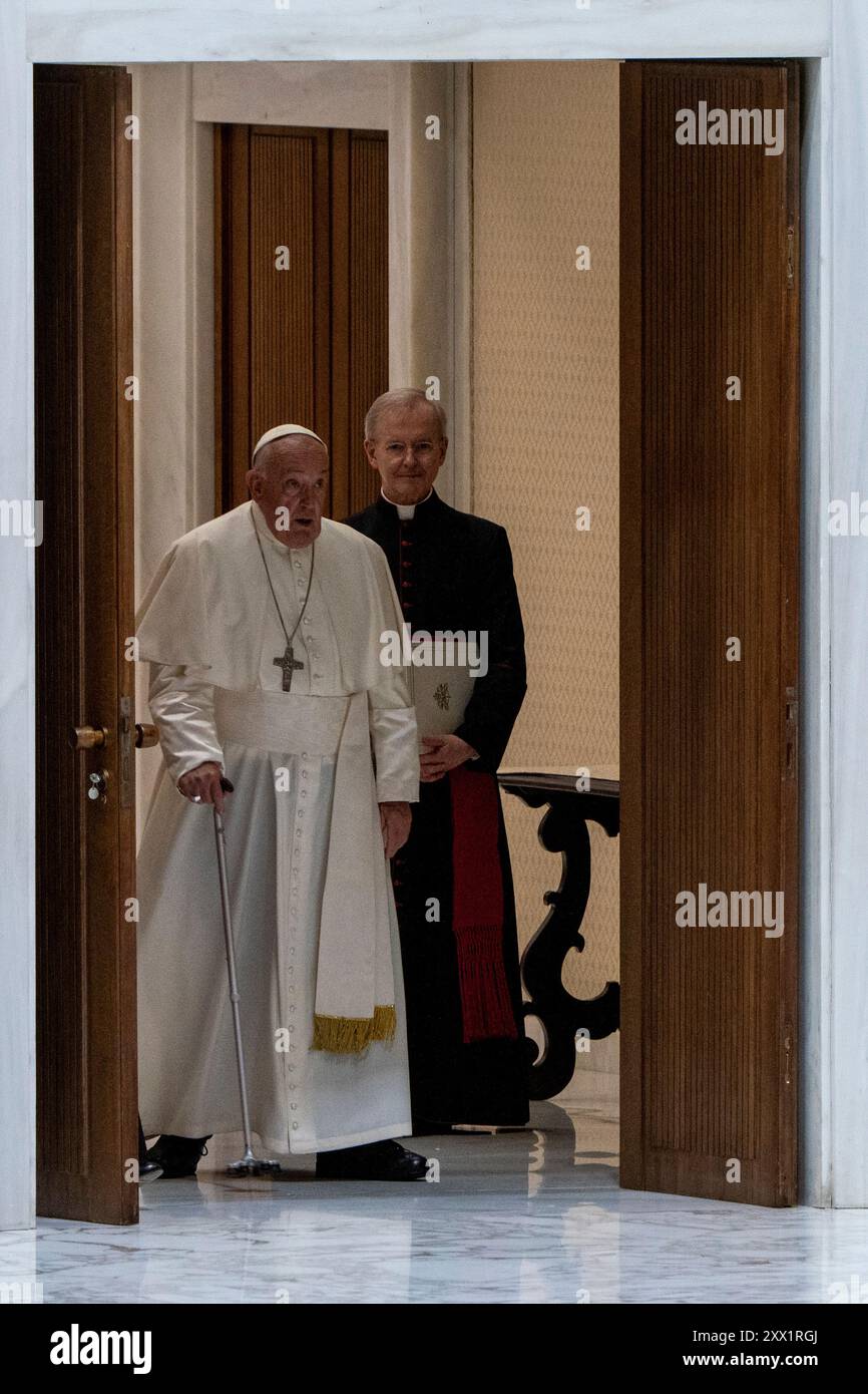 Pope Francis arrives at Paul VI Audience Hall to lead his traditional ...