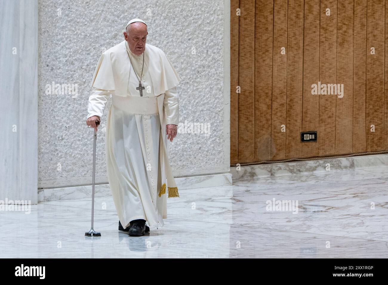 Pope Francis arrives at Paul VI Audience Hall to lead his traditional ...