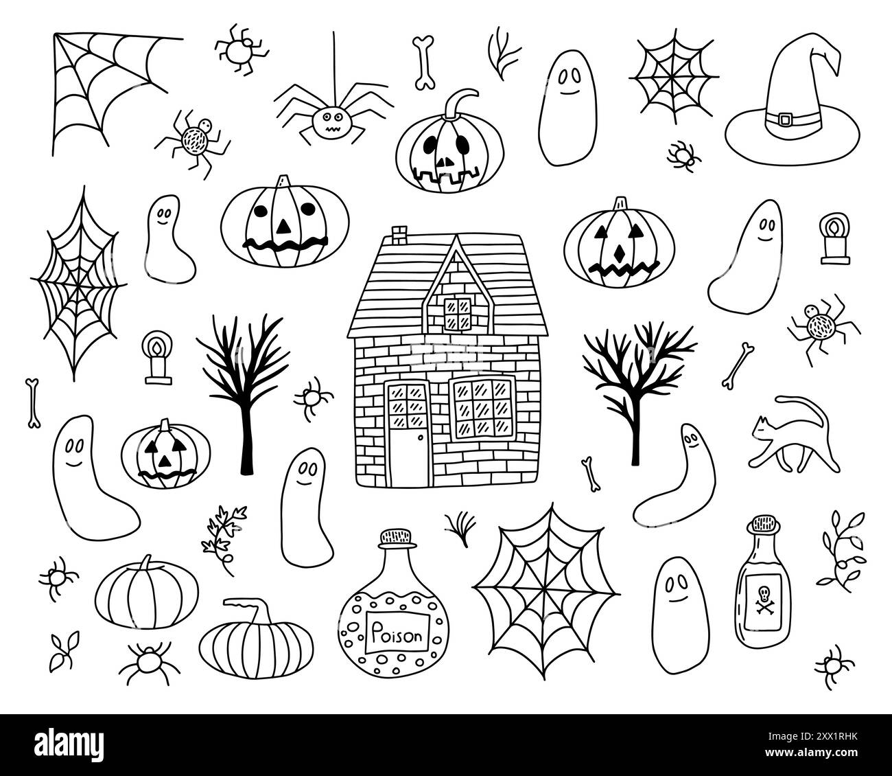 Hand drawn Halloween doodle elements set Stock Vector Image & Art - Alamy