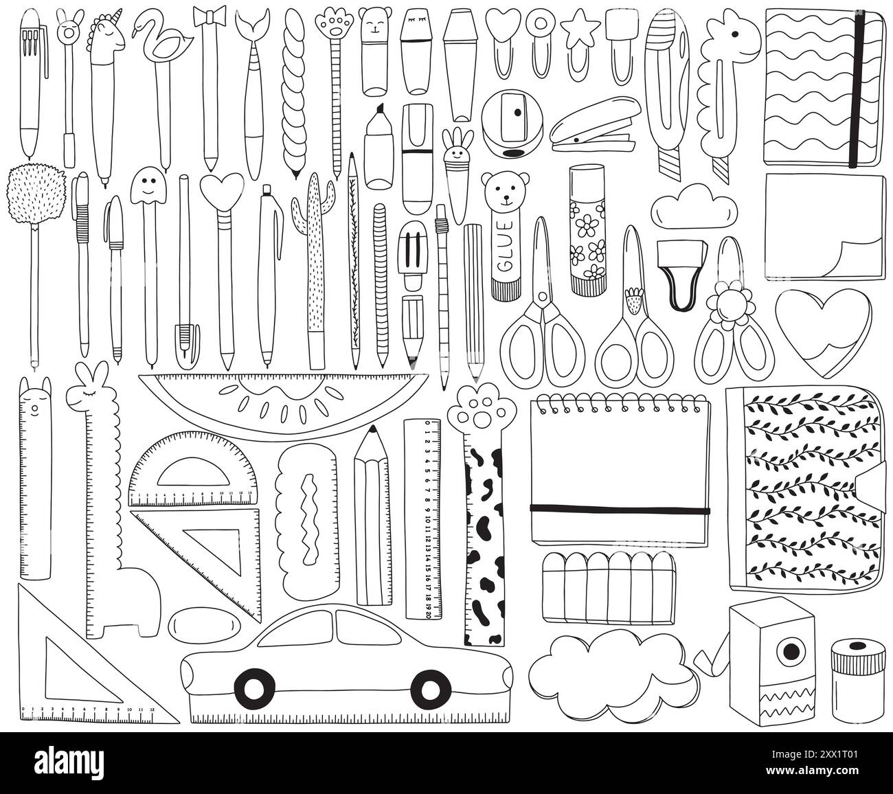 Stationery hand drawn doodle vector set Stock Vector Image & Art - Alamy