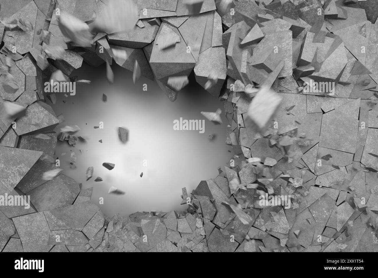 Round hole in concrete wall on left side of frame. Concrete background ...