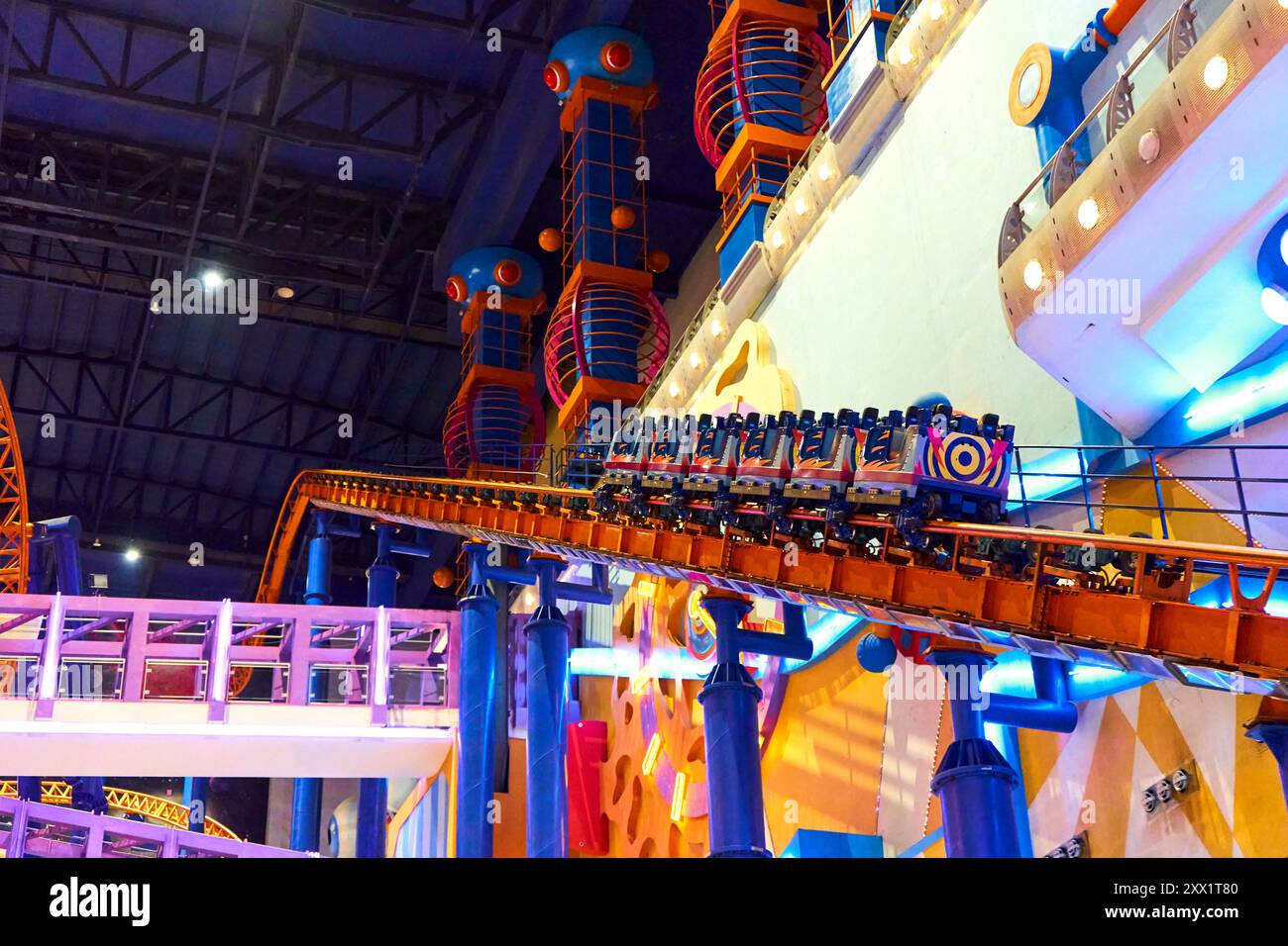 Roller coaster ride inside a shopping center in Kuala Lumpur. Kuala ...