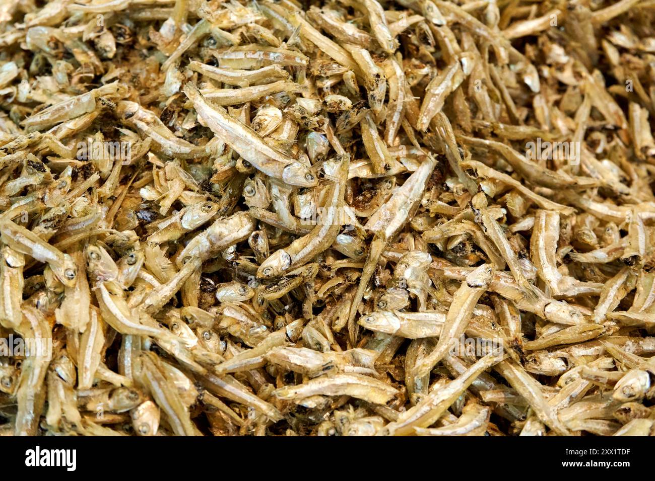A large assortment of dried fish is on display in the Asian store Stock ...