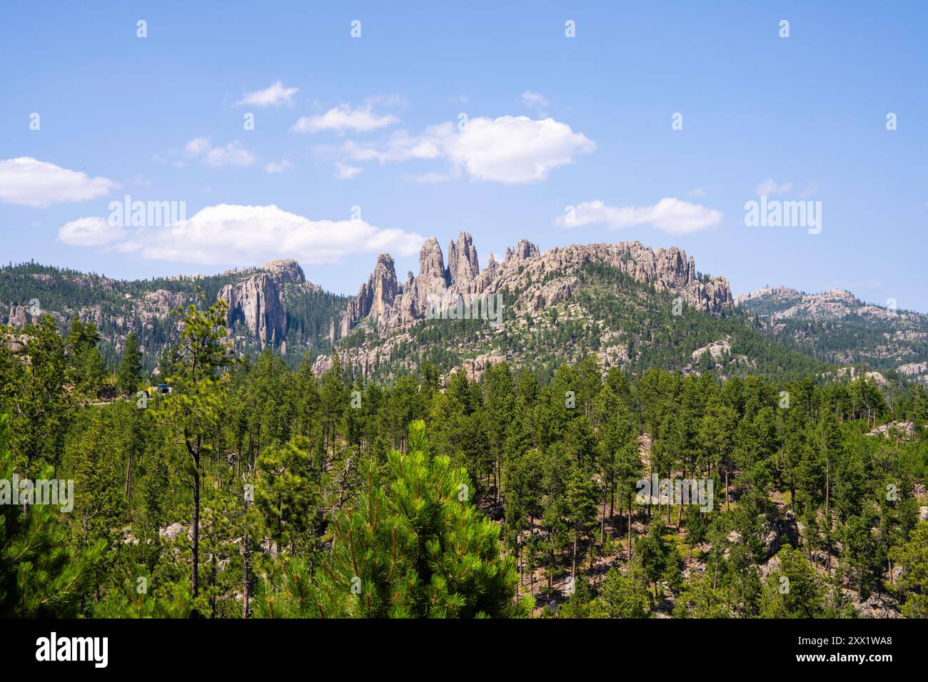 View of The Needles, a formation of granite spires, from the Needles ...