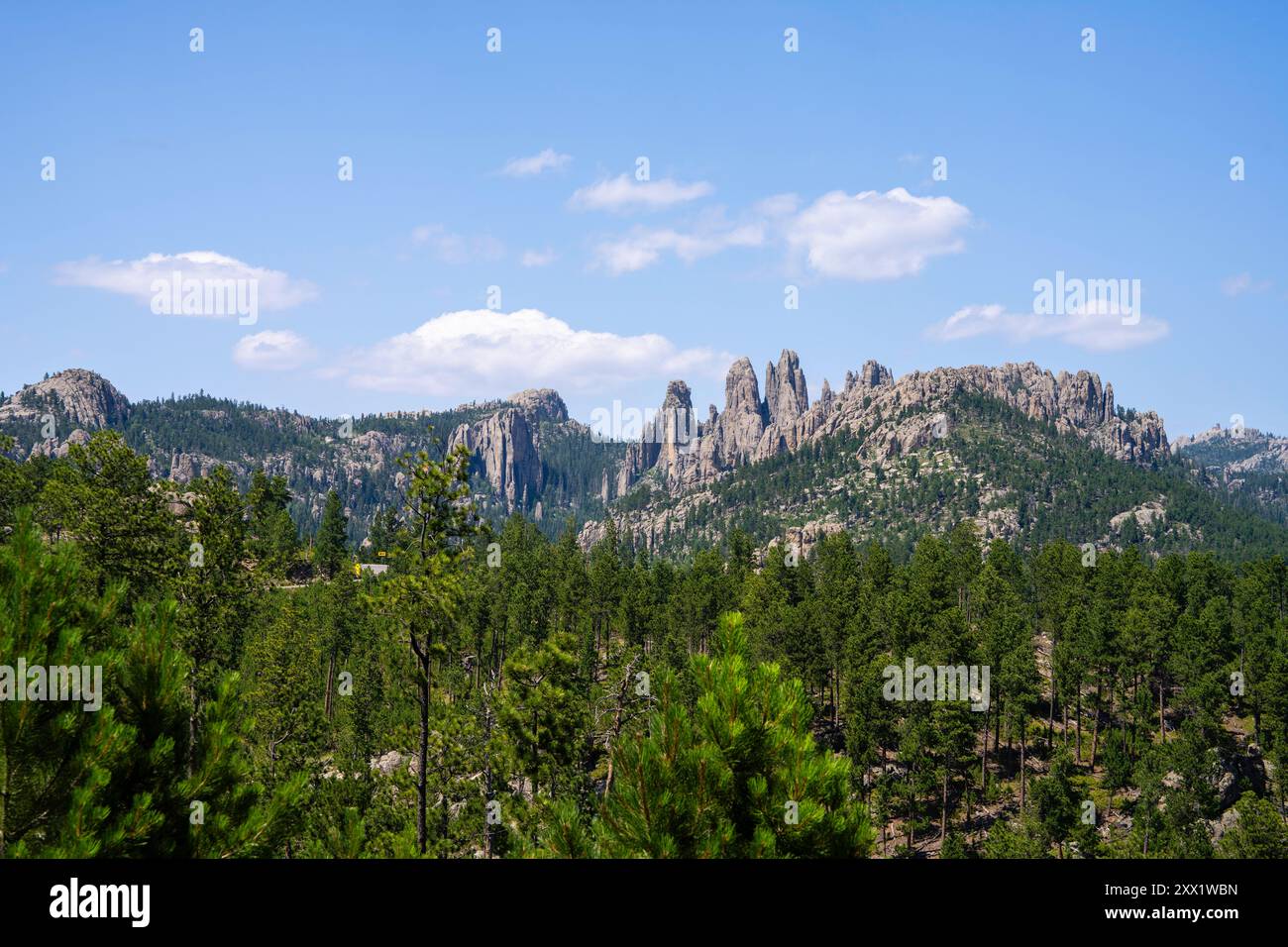 View of The Needles, a formation of granite spires, from the Needles ...