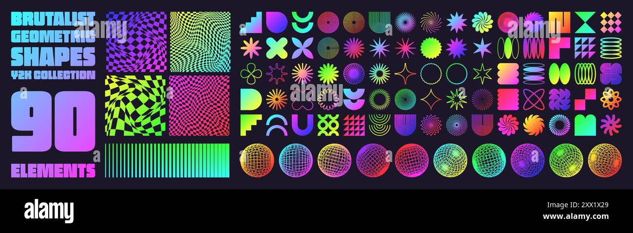 Brutalist geometric shapes, neon modern symbols. Groovy checkered ...