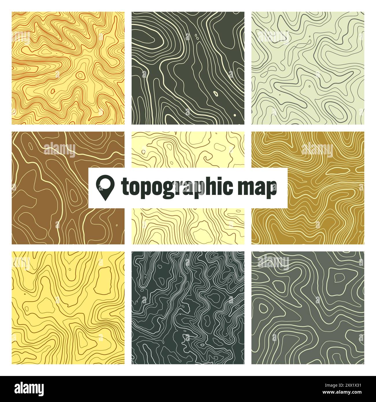 Colorful topographic map with contour lines. Geographic terrain grid ...