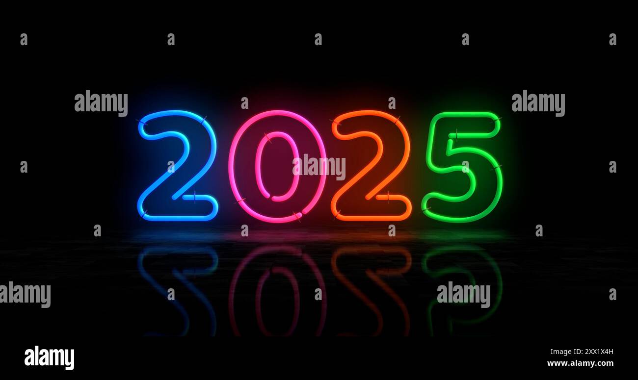 2025 year symbol neon symbol. Light color bulbs. Abstract concept 3d ...