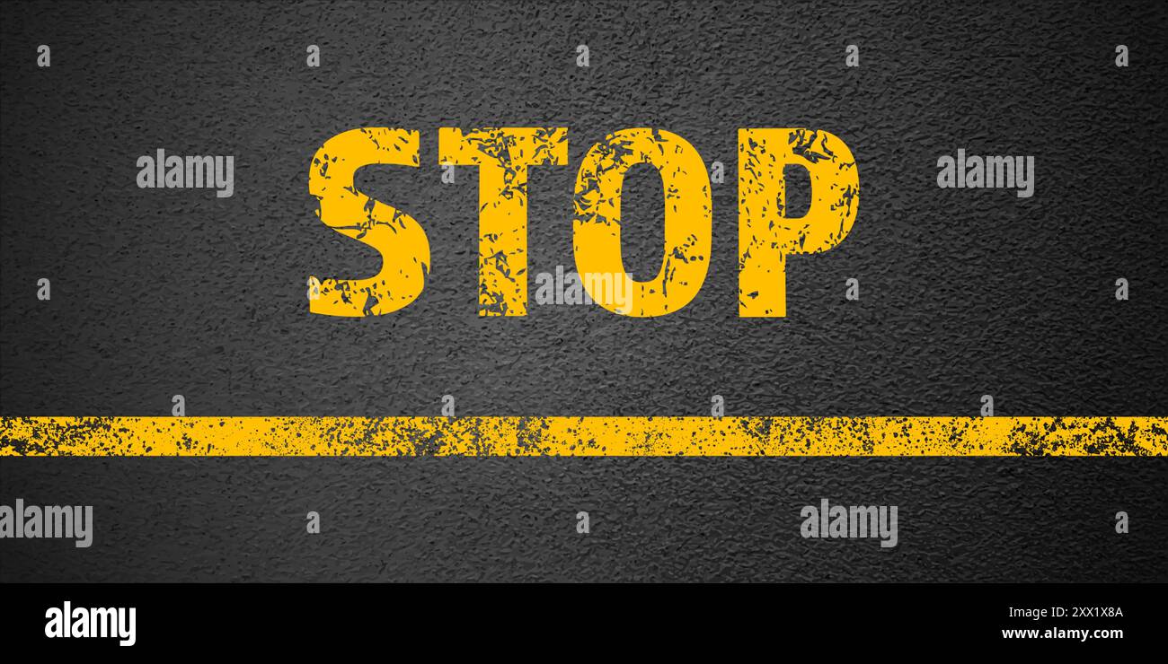 Asphalt road with stop lane marking, concrete highway surface, texture ...