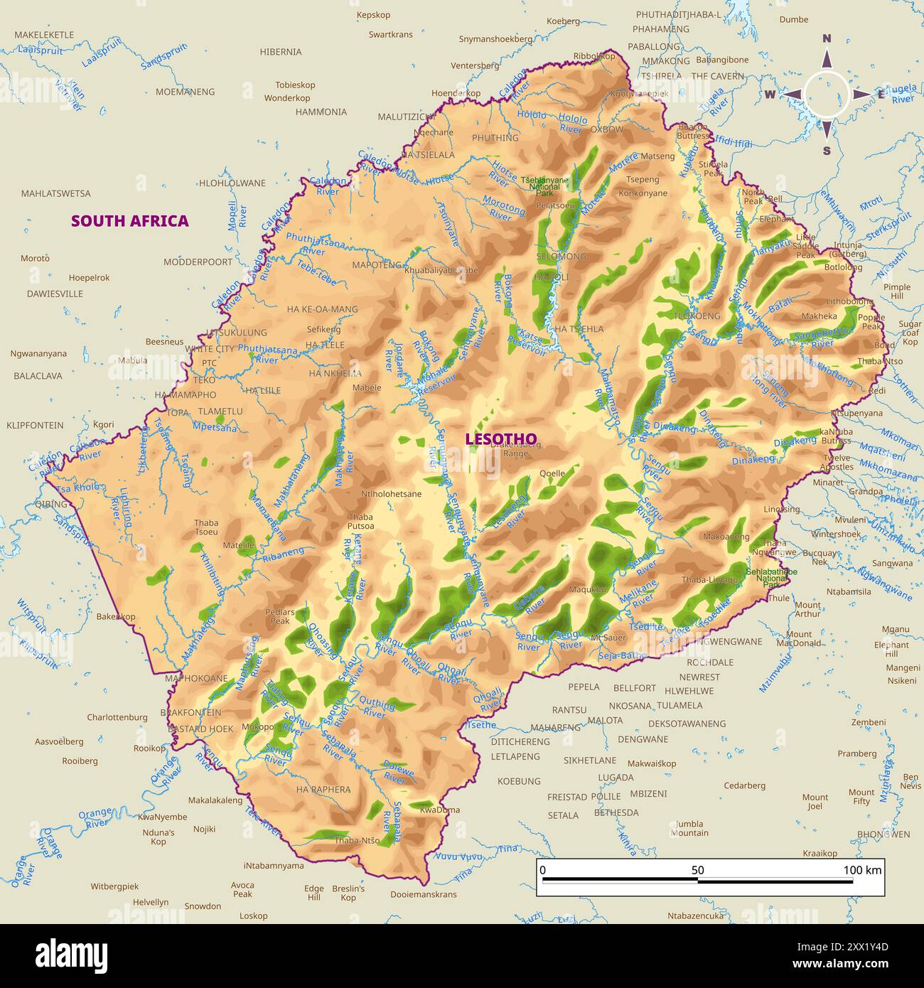 Detailed physical map of Lesotho Stock Vector Image & Art - Alamy