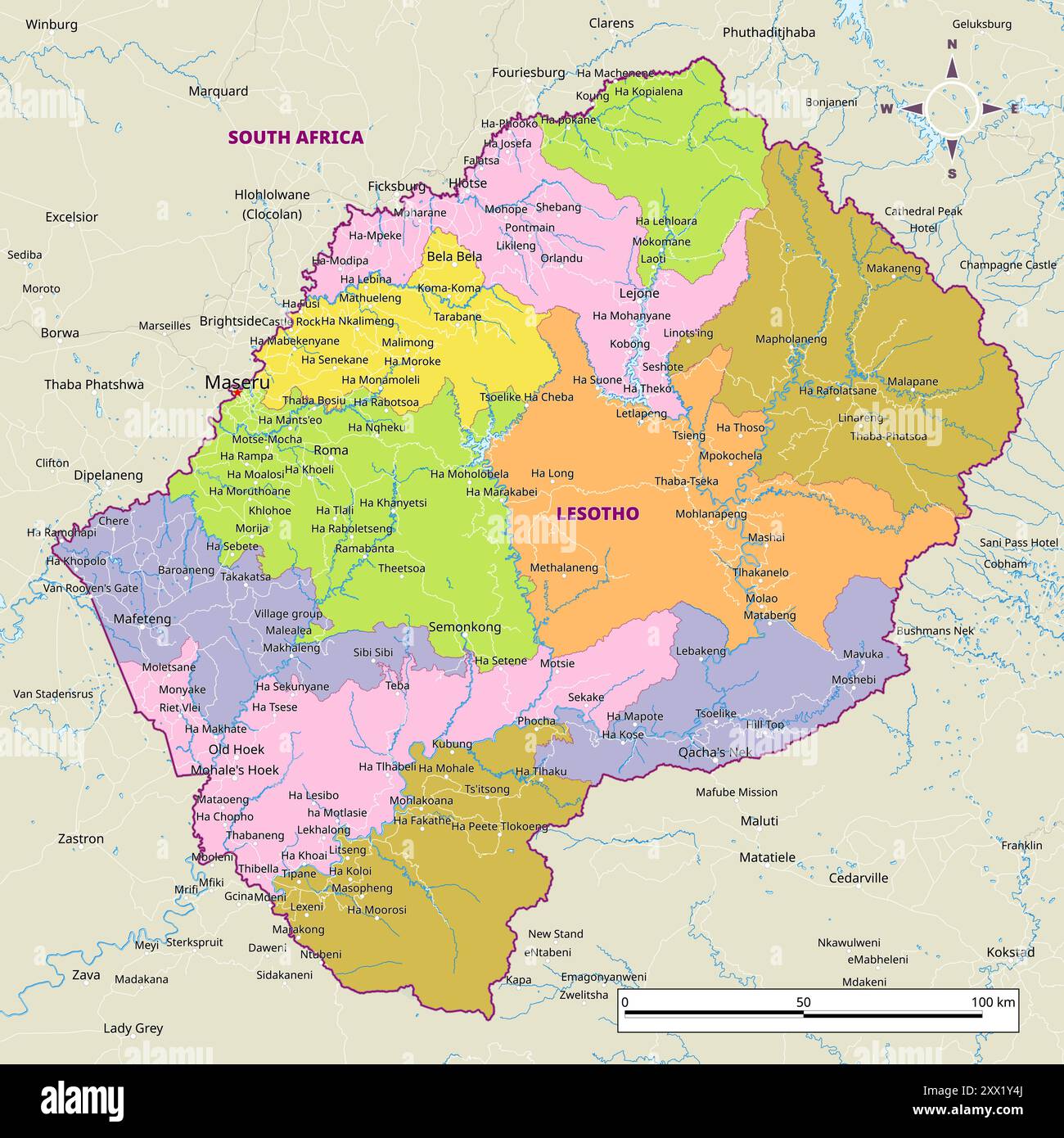 Detailed political map of Lesotho Stock Vector Image & Art - Alamy