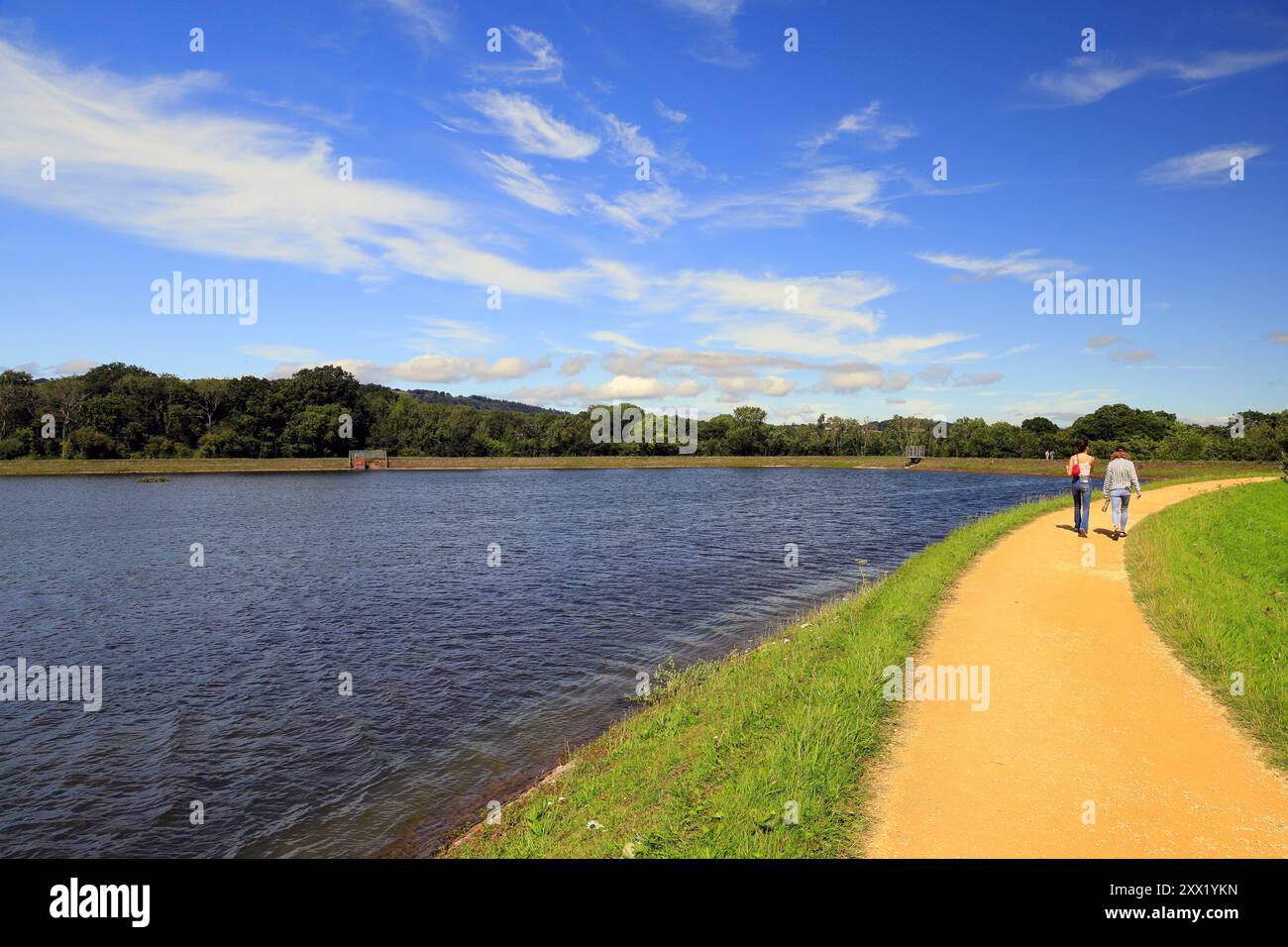 Two women on a winding path around Lisvane reservoir at 'Llanishen ...