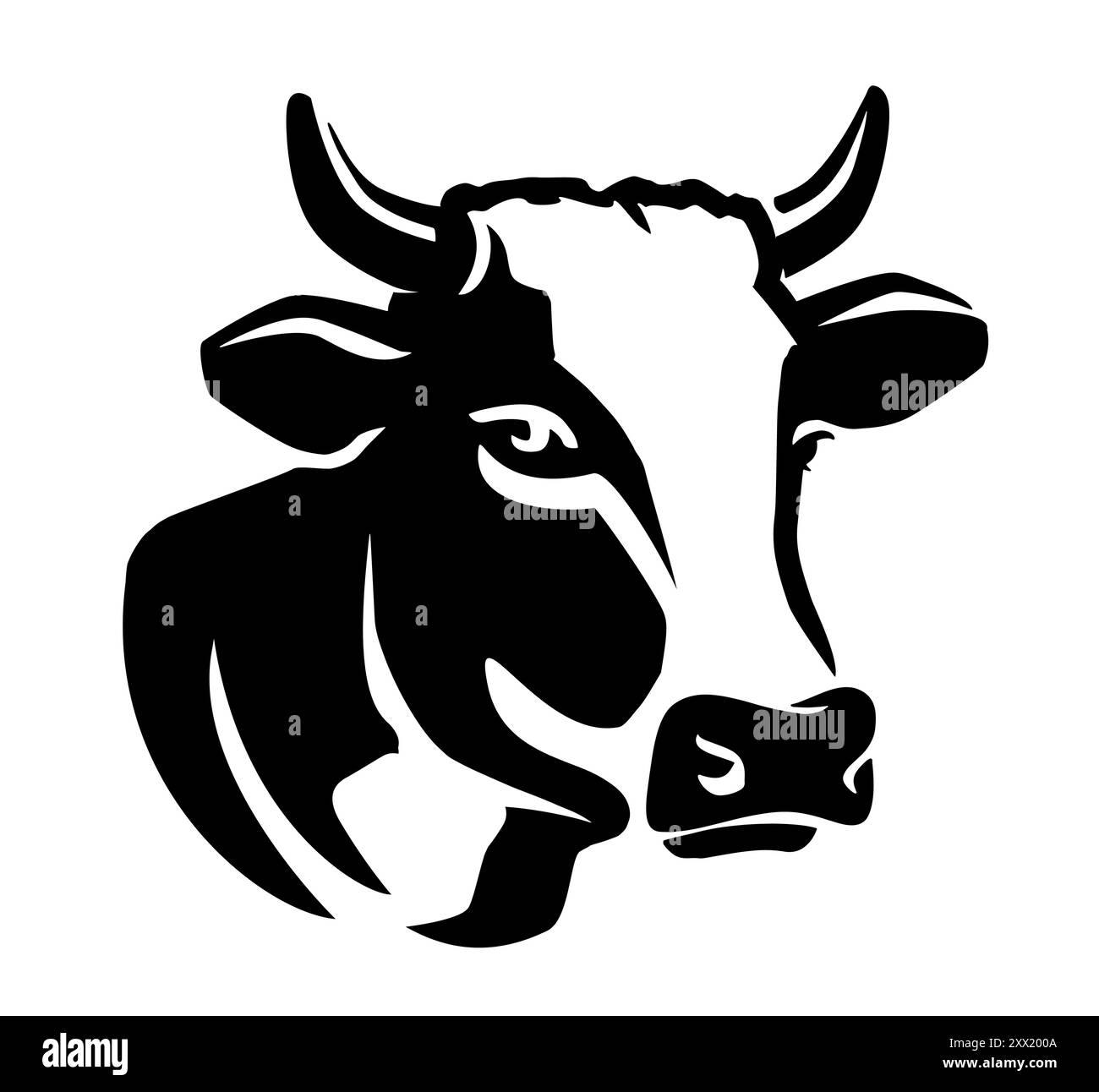 Bull head logo. Cow, farm animal emblem. Drawing simple black and white ...