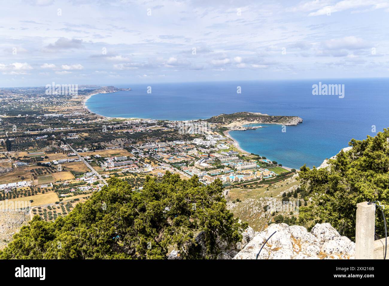 Kolymbia Beach with golden sand view from above, Rhodes, Greece. Aerial ...