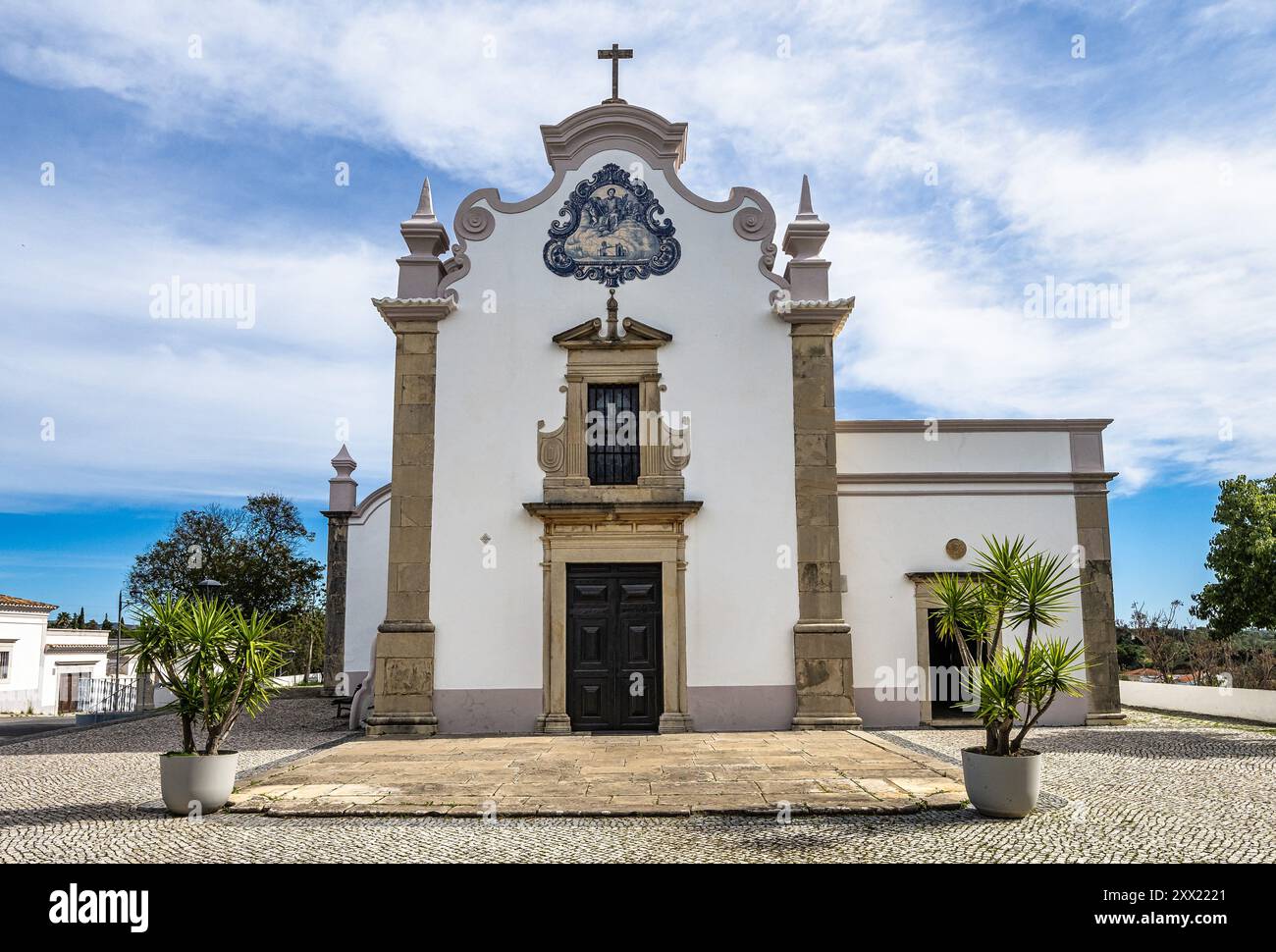 The Church Igreja de Sao Lourenco in the old town of Almancil at the ...