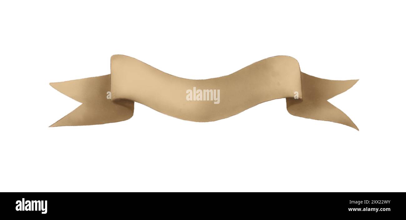 Curved beige ribbon tag with copy space in cartoon style. Hand drawn ...