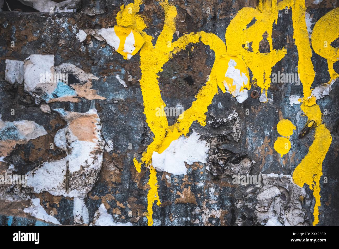 Grunge rusty metal wall background with cracked paint, ripped torn ...