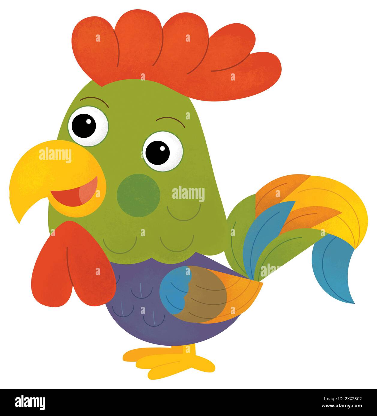 cartoon scene with happy smiling chicken rooster bird farm ranch animal ...