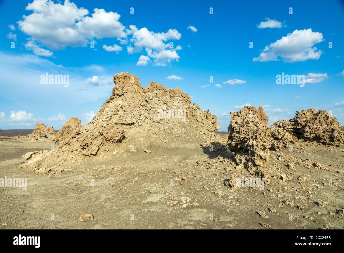 Limestone prehistoric chimneys rock formations, bottom of salt lake ...