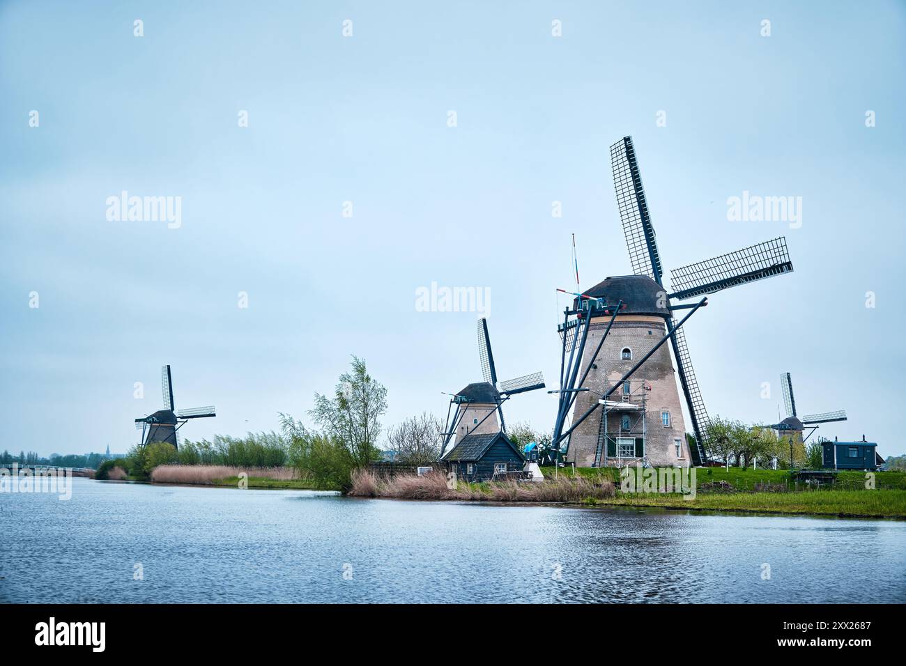 Kinderdijk, Rotterdam, Netherlands - April 11, 2024: Historic windmills ...