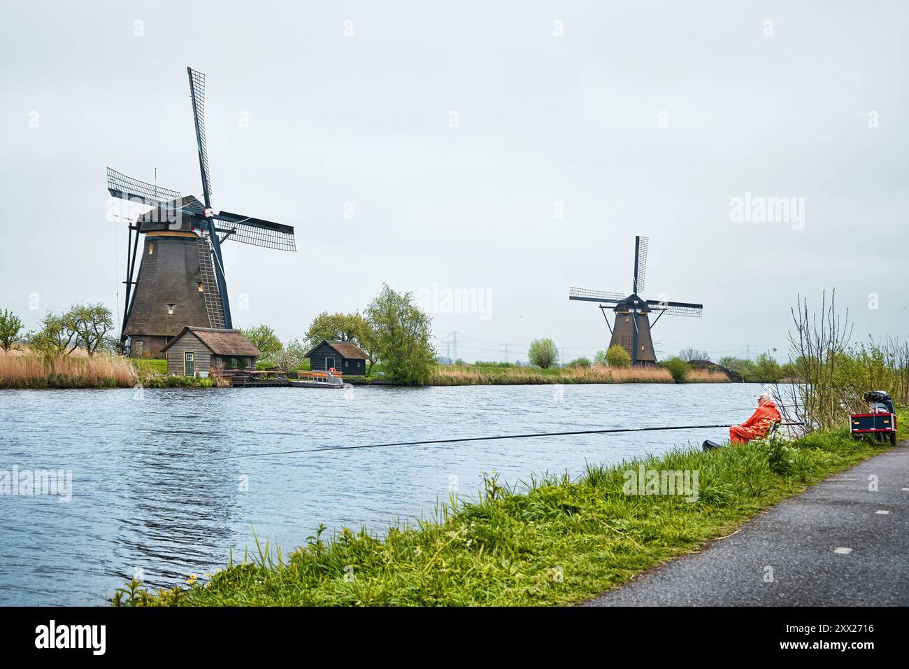 Kinderdijk, Rotterdam, Netherlands - April 11, 2024: Historic windmills ...