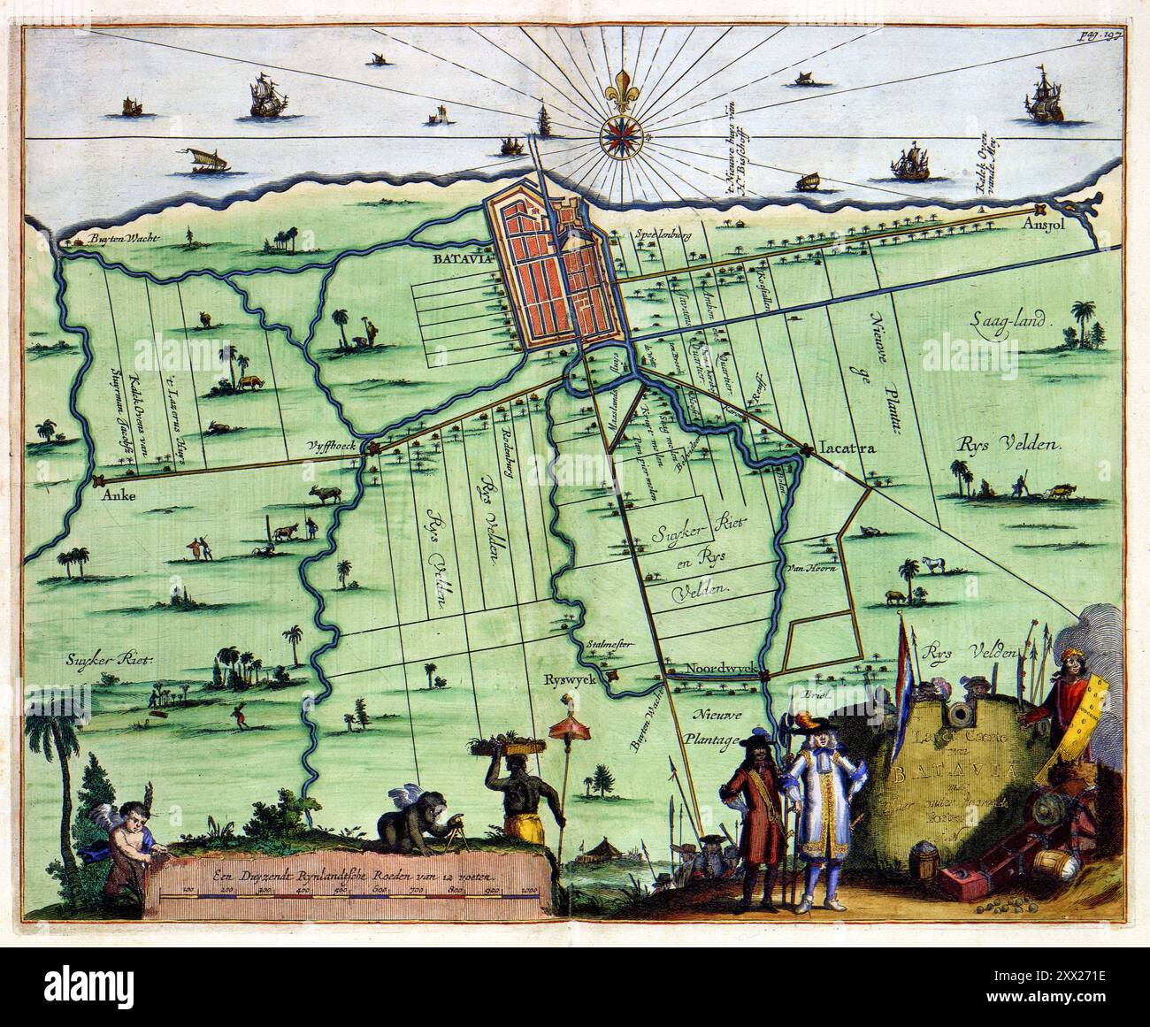Vintage Illustrated Map of the fortress and city of Batavia. Included ...