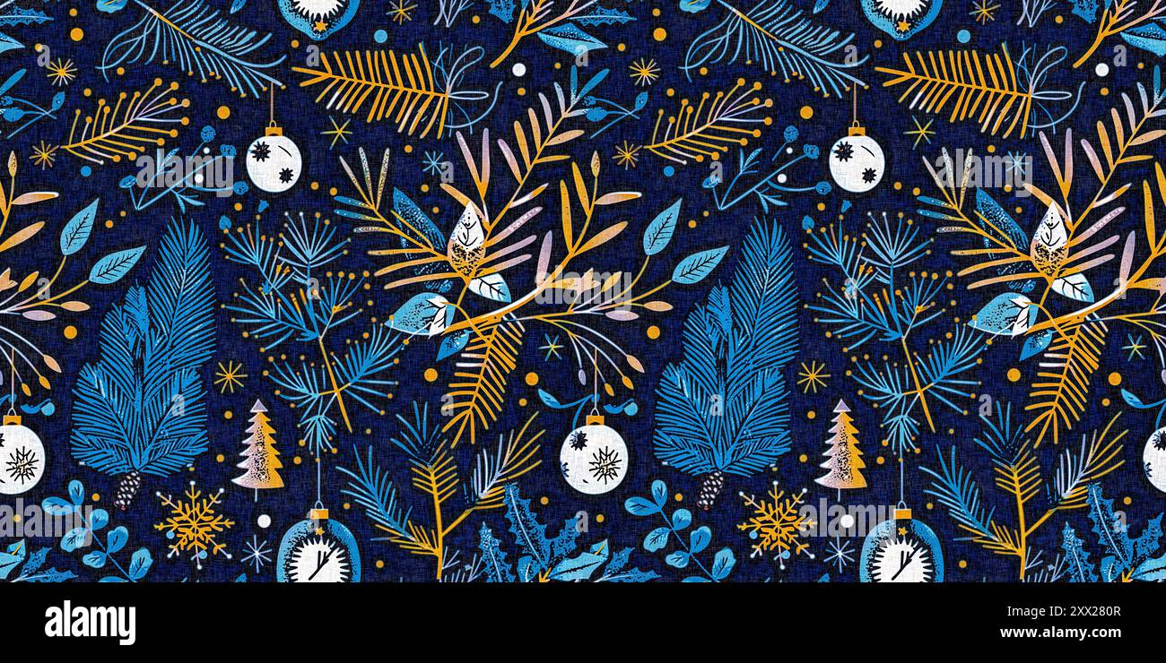 Blue rustic Christmas patterned seamless border background for frosty ...