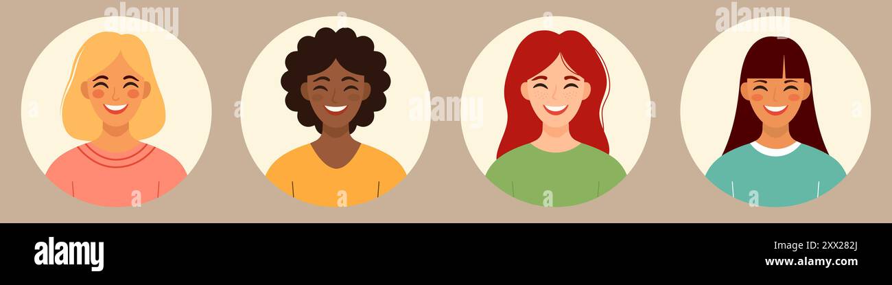 Characters avatars set. Portrait of multicultural multiethnic women ...