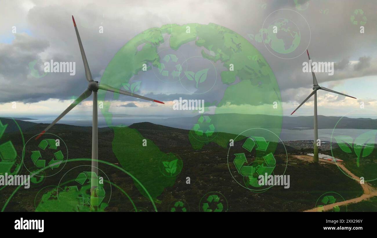 Alternative Energy. Wind farm. Aerial view of horizontal-axis wind ...