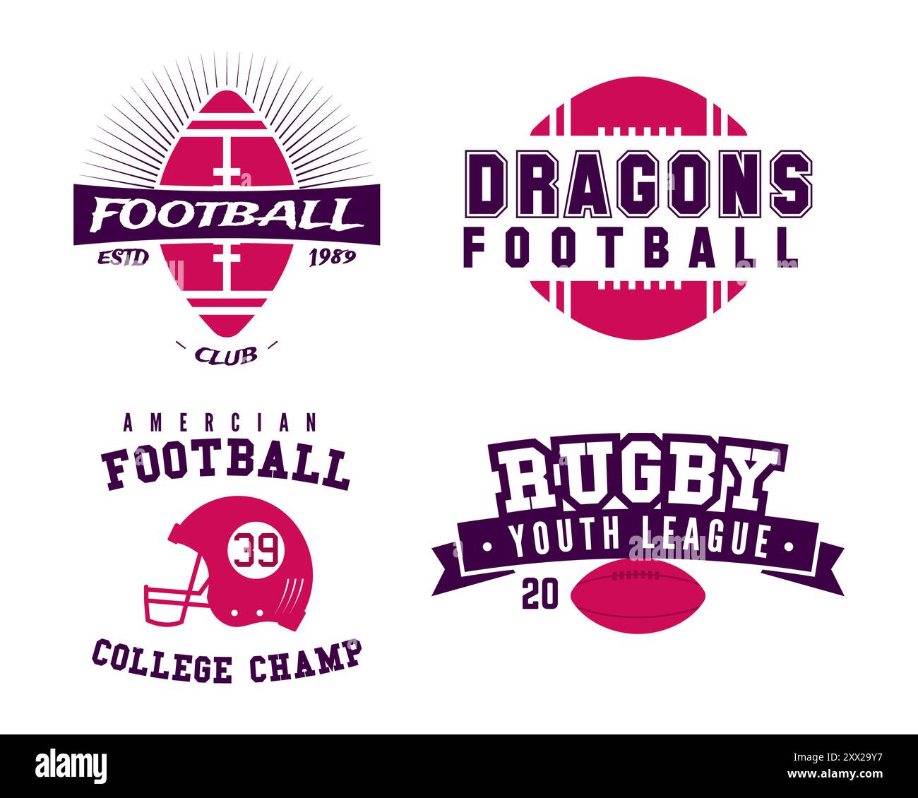 American football logo templates set in flat style. Rugby badges ...