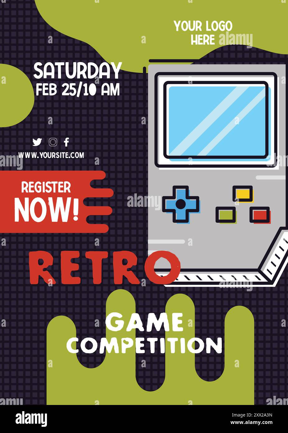 Retro Gaming Flyer template with vintage game console. Game competition ...