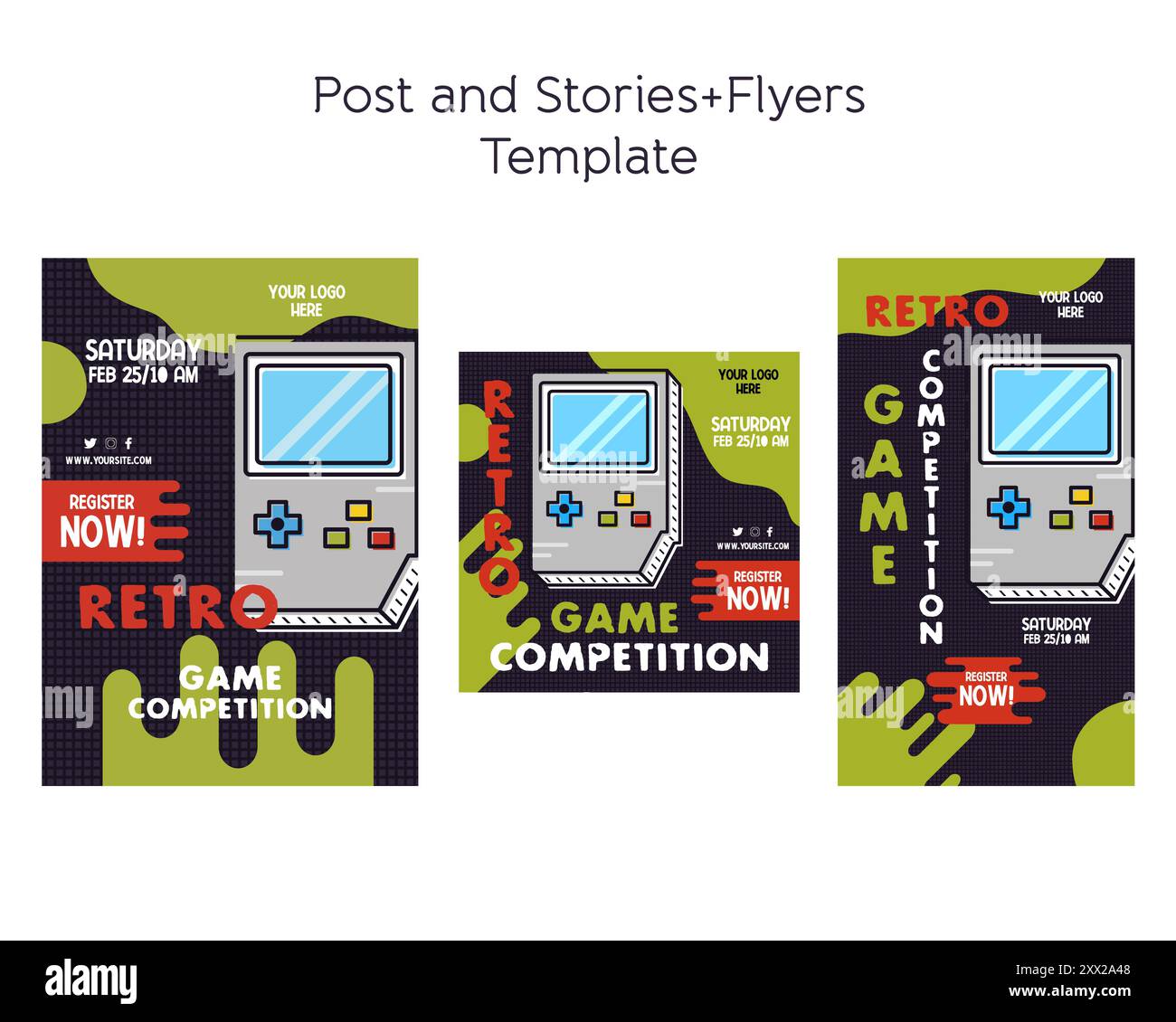 Social media stories, post and flyer set. Retro Gaming desins with ...