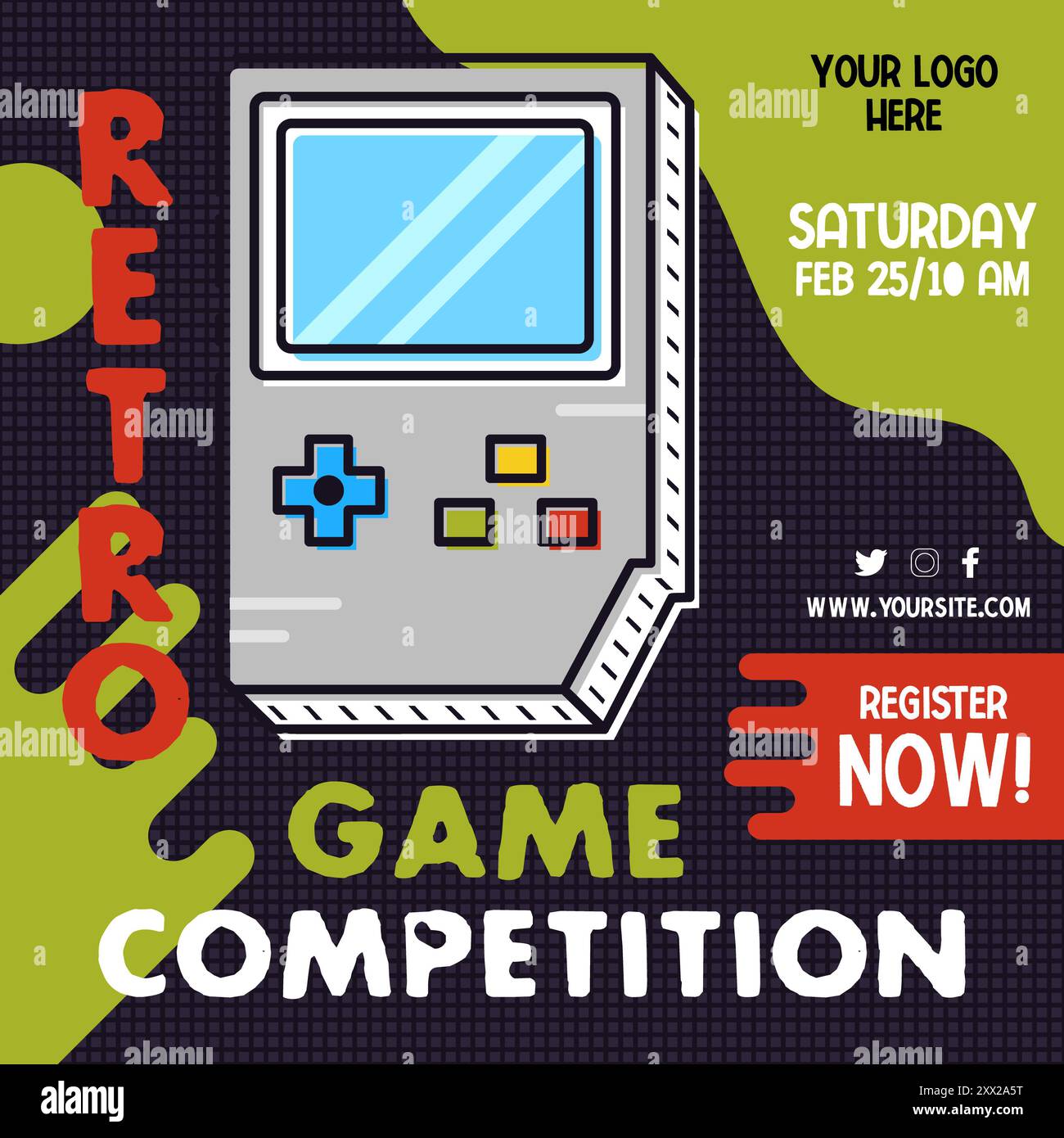 Social media post template. Retro Gaming desin with vintage game ...