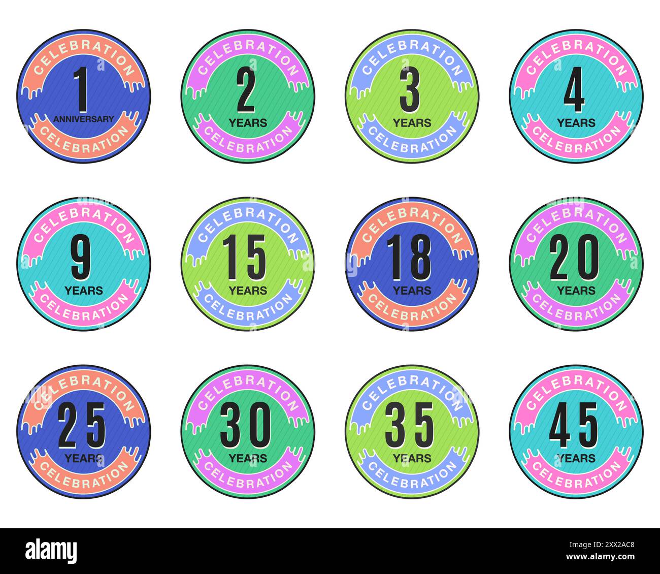 Anniversary Round Logo Templates Collection. Wedding badges in flat ...