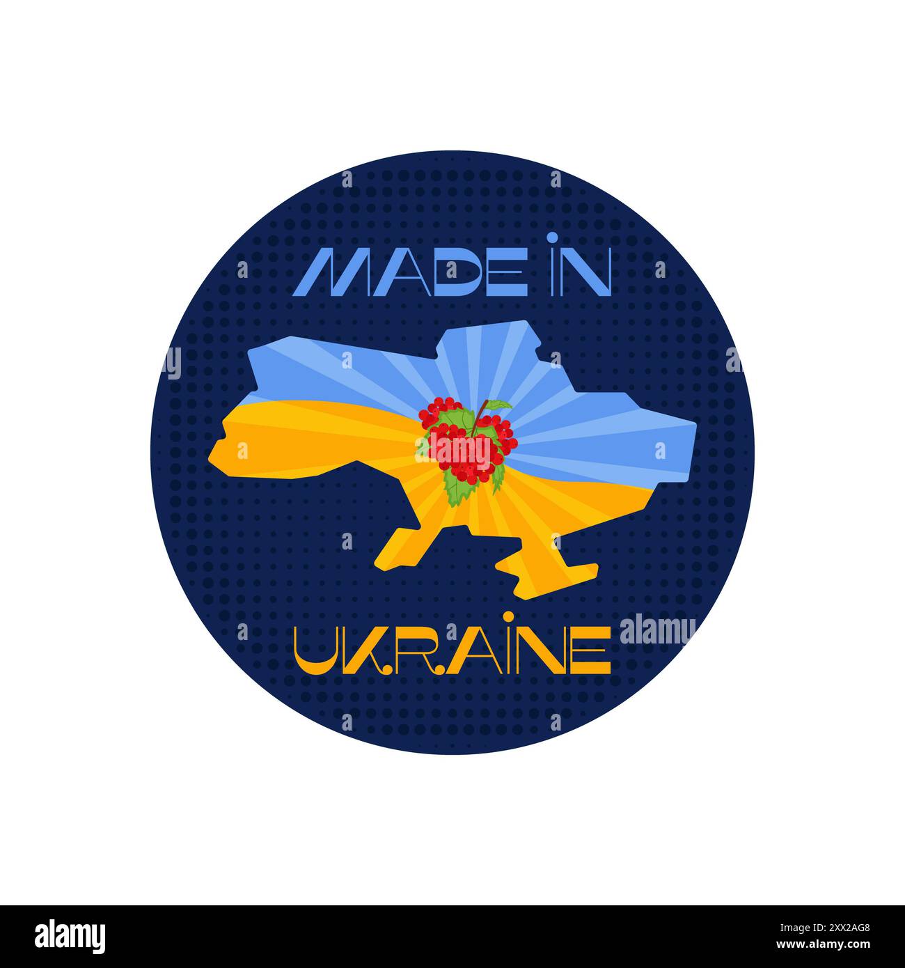 Made in Ukraine badge design with Ukraine map and viburnum. Retro ...