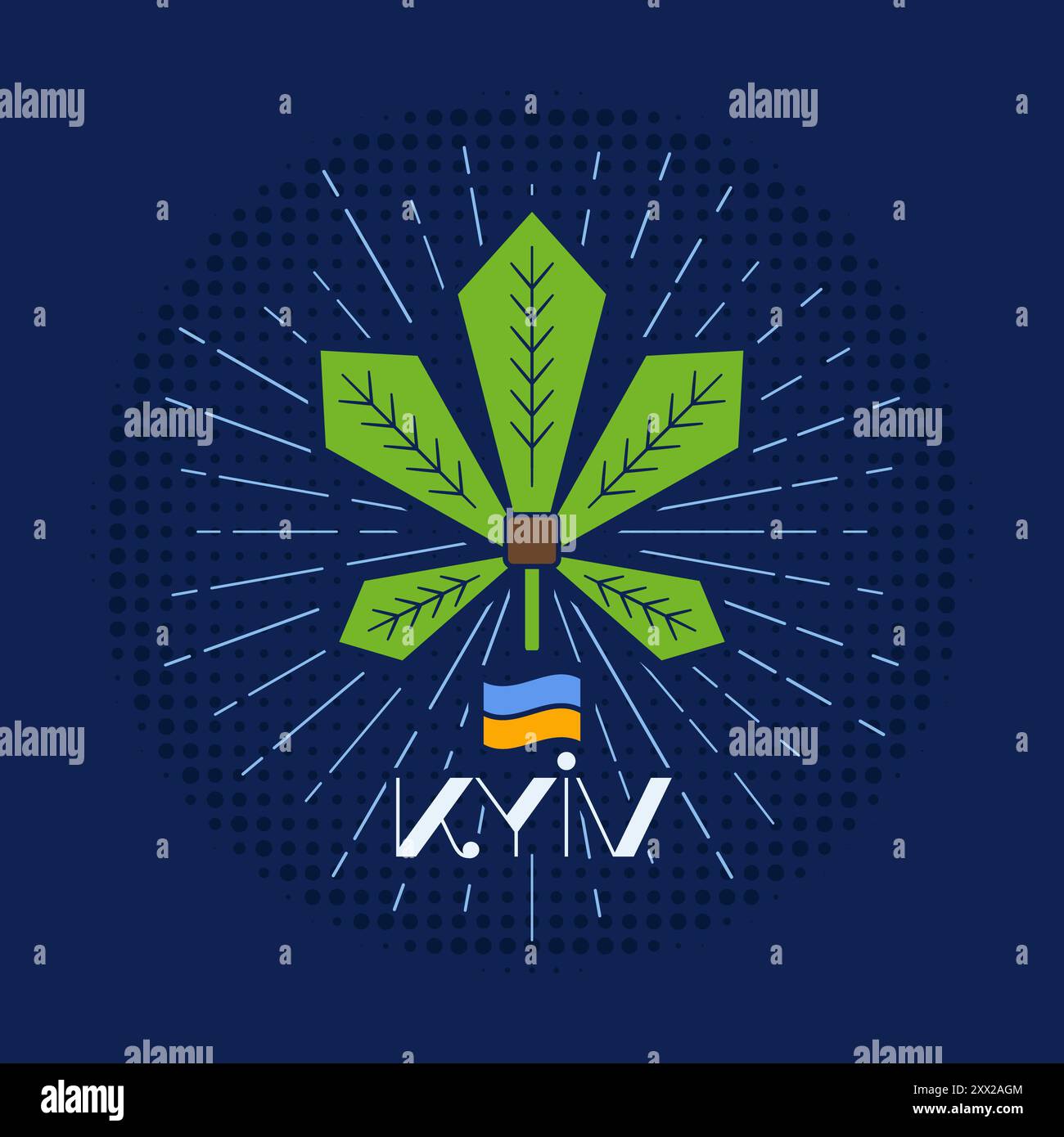 Kyiv Ukraine badge design with chestnut leaf symbol of Kyiv and flag ...